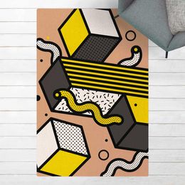 Bilderwelten Kork-Teppich Illustration grau Korkmatte - Komposition Neo Memphis Gelb und Grau - Geometrisch Wohnzimmer Schlafzimmer