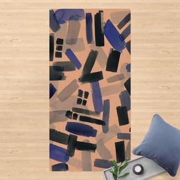 Kork-Teppich - Himmelblaue Aquarellbalken - Illustration blau Aquarell Geometrisch Wohnzimmer Schlafzimmer