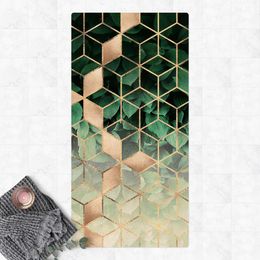 Bilderwelten Kork-Teppich Abstrakt gr&uuml;n originell Aquarell - Gr&uuml;ne Bl&auml;tter goldene Geometrie - Geometrisch Wohnzimmer Schlafzimmer