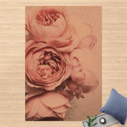 Kork-Teppich - Rosa Pfingstrosenbl&uuml;ten Shabby Pastell - Landhaus rosa Blumen Korkmatte Rose Wohnzimmer Schlafzimmer