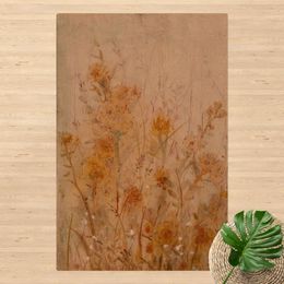 Bilderwelten Kork-Teppich Tropisch gelb Blumen Aquarell - Gelbe Wilde Blumenwiese - Blumenwiese Wohnzimmer Schlafzimmer