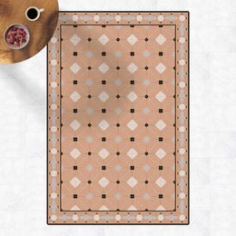 Bilderwelten Kork-Teppich modern grau Fliesenoptik - Geometrische Fliesen Ikat Sand mit Bord&uuml;re - Geometrisch Wohnzimmer Schlafzimmer
