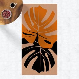 Bilderwelten Kork-Teppich Tropisch gelb Korkmatte - Monstera Schwarz Gelb - Deko Wohnzimmer Schlafzimmer