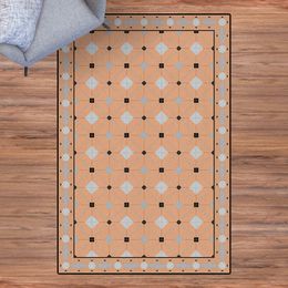 Bilderwelten Kork-Teppich modern grau Fliesenoptik - Geometrische Fliesen Ikat Blau mit Bord&uuml;re - Geometrisch Wohnzimmer Schlafzimmer