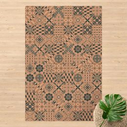 Bilderwelten Kork-Teppich Illustration blau Fliesenoptik - Geometrischer Fliesenmix Blaugrau - Deko Wohnzimmer Schlafzimmer