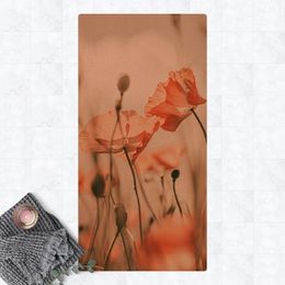 Kork-Teppich - Mohnbl&uuml;ten im Sommerwind - Motiv rot Korkmatte Mohn Wohnzimmer Schlafzimmer