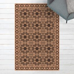 Bilderwelten Kork-Teppich modern grau Fliesenoptik - Geometrische Fliesen Kaleidoskop Grau mit Bord&uuml;re - Geometrisch Wohnzimmer Schlafzimmer