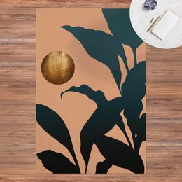 Bilderwelten Kork-Teppich Tropisch petrol Korkmatte - Goldener Mond im Dschungel - Deko Wohnzimmer Schlafzimmer