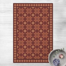 Bilderwelten Kork-Teppich modern rot Fliesenoptik - Geometrische Fliesen Sternblume Altrosa mit Bord&uuml;re - Geometrisch Wohnzimmer Schlafzimmer