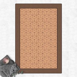 Bilderwelten Kork-Teppich modern schwarz weiss Fliesenoptik - Geometrische Fliesen Punktlinien Schwarz Wei&szlig; mit Bord&uuml;re - Geometrisch Wohnzimmer Schlafzimmer
