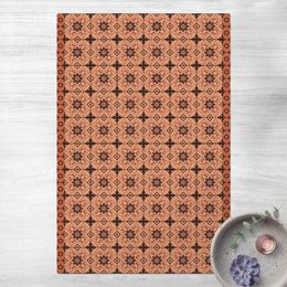 Bilderwelten Kork-Teppich Illustration orange Fliesenoptik - Geometrischer Fliesenmix Blume Orange - Deko Wohnzimmer Schlafzimmer