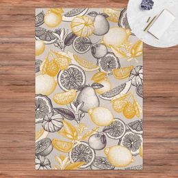 Bilderwelten Kork-Teppich Vintage grau Kulinarisch Korkmatte - Frische Bunte Vintage Zitrusfr&uuml;chte Gelb Grau - Obst K&uuml;che