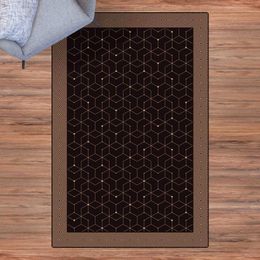 Bilderwelten Kork-Teppich modern schwarz weiss Fliesenoptik - Geometrische Fliesen Punktlinien Schwarz mit Bord&uuml;re - Geometrisch Wohnzimmer Schlafzimmer
