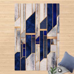 Kork-Teppich - Geometrische Formen mit Gold - Abstrakt blau originell Aquarell Geometrisch Wohnzimmer Schlafzimmer
