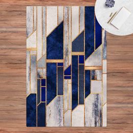 Bilderwelten Kork-Teppich Abstrakt blau originell Aquarell - Geometrische Formen mit Gold - Geometrisch Wohnzimmer Schlafzimmer