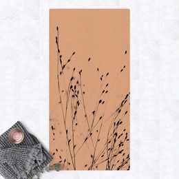 Bilderwelten Kork-Teppich Tropisch schwarz weiss Korkmatte - Zarte Gr&auml;ser im nahen Schatten - Gr&auml;ser Wohnzimmer Schlafzimmer