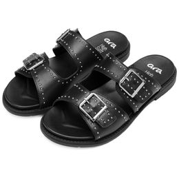 Pantolette Ara "ELBA", Damen, Gr. 37, schwarz, Glattleder, unifarben, Schuhe Pantolette, Blockabsatz, Schlupfschuh mit kleinen Nieten verziert, G-Weite (=weit)