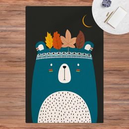 Bilderwelten Kork-Teppich Illustration petrol Tiere Korkmatte - Indianerb&auml;r bei Nacht - B&auml;r Kinderzimmer Baby M&auml;dchen Jungen