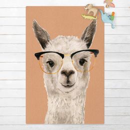 Kork-Teppich - Hippes Lama mit Brille I - Illustration weiss Tiere Korkmatte Deko Kinderzimmer Baby M&auml;dchen Jungen