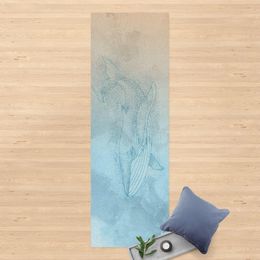 Bilderwelten Kork-Teppich Illustration t&uuml;rkis Tiere Korkmatte - Blauwal auf Blauem Aquarell - Deko Wohnzimmer Schlafzimmer