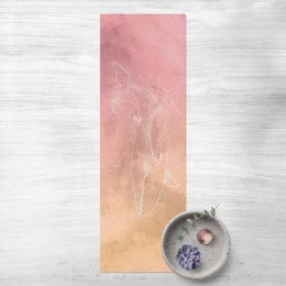 Bilderwelten Kork-Teppich Illustration rosa Tiere Korkmatte - Blauwal auf Rosa Aquarell - Deko Wohnzimmer Schlafzimmer
