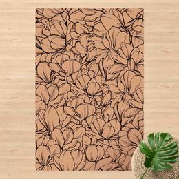 Kork-Teppich - Magnolien Bl&uuml;tenmeer Schwarz Wei&szlig; - Illustration schwarz weiss Korkmatte Deko Wohnzimmer Schlafzimmer