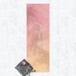Kork-Teppich - Blauwal auf Rosa Aquarell - Illustration rosa Tiere Korkmatte Deko Wohnzimmer Schlafzimmer