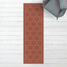Kork-Teppich - Geometrisches Muster sechseckige Sterne mit Rahmen - Illustration rot Korkmatte Geometrisch Wohnzimmer Schlafzimmer