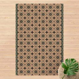 Bilderwelten Kork-Teppich Illustration t&uuml;rkis Fliesenoptik - Geometrischer Fliesenmix Blume T&uuml;rkis - Deko Wohnzimmer Schlafzimmer