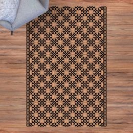 Bilderwelten Kork-Teppich Illustration schwarz weiss Fliesenoptik - Geometrischer Fliesenmix Herzen Schwarz - Deko Wohnzimmer Schlafzimmer