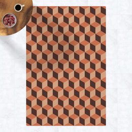 Bilderwelten Kork-Teppich Illustration orange Fliesenoptik - Geometrischer Fliesenmix W&uuml;rfel Orange - Deko Wohnzimmer Schlafzimmer