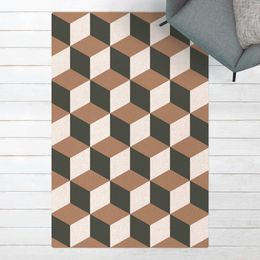 Bilderwelten Kork-Teppich Illustration blau Fliesenoptik - Geometrischer Fliesenmix W&uuml;rfel Blaugrau - Deko Wohnzimmer Schlafzimmer