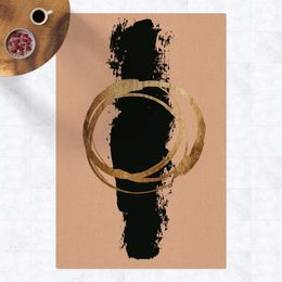 Bilderwelten Kork-Teppich modern gold originell Korkmatte - Abstrakte Formen - Gold und Schwarz - Deko Wohnzimmer Schlafzimmer
