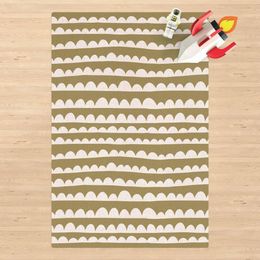 Bilderwelten Kork-Teppich Illustration gr&uuml;n Korkmatte - Gezeichnete Wei&szlig;e Wolkenb&auml;nder im Gr&uuml;nen Himmel - Wolken Kinderzimmer Baby M&auml;dchen Jungen