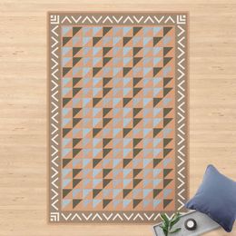 Bilderwelten Kork-Teppich modern blau Fliesenoptik - Geometrische Fliesen kleine Dreiecke Taubenblau mit Bord&uuml;re - Geometrisch Wohnzimmer Schlafzimmer