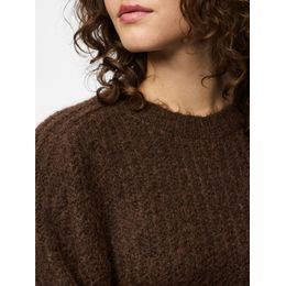 Pieces Damen Strickpullover "PCCLEO LS O-NECK CHUNKY KNIT NOOS BC", braun, Gr. M, meliert, Strick, Obermaterial: 76% Polyester, 16% Nylon, 6% Wolle,
