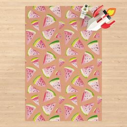 Bilderwelten Kork-Teppich Illustration rosa Kulinarisch Aquarell - Aquarell Melonenst&uuml;cke - Obst K&uuml;che