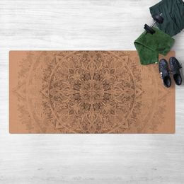 Bilderwelten Kork-Teppich modern schwarz weiss Spirituell Aquarell - Mandala Aquarell Ornament Muster schwarz wei&szlig; - Ornamente Wohnzimmer Schlafzimmer