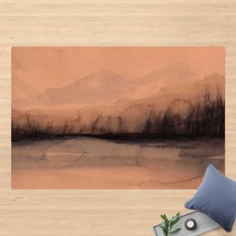 Kork-Teppich - Seeufer mit Bergen I - modern blau Natur Korkmatte Landschaft Wohnzimmer Schlafzimmer
