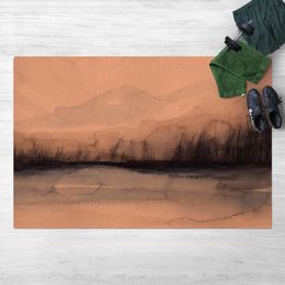 Bilderwelten Kork-Teppich modern blau Natur Korkmatte - Seeufer mit Bergen I - Landschaft Wohnzimmer Schlafzimmer
