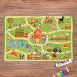 Bilderwelten Kork-Teppich Illustration bunt Korkmatte - Bauernhof - Der gro&szlig;e Rundweg - Bauernhof Kinderzimmer Baby M&auml;dchen Jungen