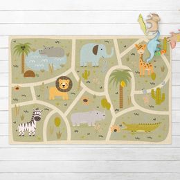 Bilderwelten Kork-Teppich Illustration bunt Tiere Korkmatte - Safari - Die gro&szlig;e Vielfalt der Tiere - Elefant Kinderzimmer Baby M&auml;dchen Jungen