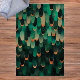 Bilderwelten Kork-Teppich Abstrakt t&uuml;rkis originell Aquarell - Federn Gold T&uuml;rkis - Geometrisch Wohnzimmer Schlafzimmer