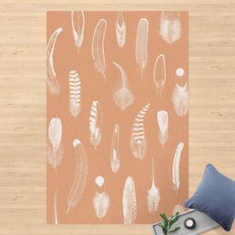 Bilderwelten Kork-Teppich Illustration weiss Federn Korkmatte - Flauschige Federn Wei&szlig; - Feder Wohnzimmer Schlafzimmer