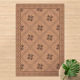 Bilderwelten Kork-Teppich modern grau Fliesenoptik - Geometrische Fliesen Rautenbl&uuml;te Grau mit Bord&uuml;re - Geometrisch Wohnzimmer Schlafzimmer