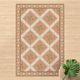 Bilderwelten Kork-Teppich modern gr&uuml;n Fliesenoptik - Geometrische Fliesen Rautenbl&uuml;te Olivgr&uuml;n mit schmaler Bord&uuml;re - Geometrisch Wohnzimmer Schlafzimmer