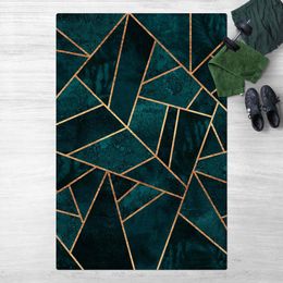 Bilderwelten Kork-Teppich Abstrakt t&uuml;rkis originell Aquarell - Dunkles T&uuml;rkis mit Gold - Geometrisch Wohnzimmer Schlafzimmer