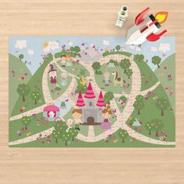 Kork-Teppich - M&auml;rchenland - Der Weg zum Schloss - Illustration bunt Korkmatte Prinzessin Kinderzimmer Baby M&auml;dchen Jungen