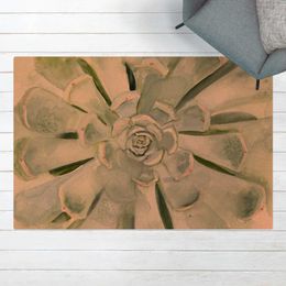 Bilderwelten Kork-Teppich Tropisch gr&uuml;n Aquarell - Sukkulente Aquarell Hell - Pflanzen Wohnzimmer Schlafzimmer