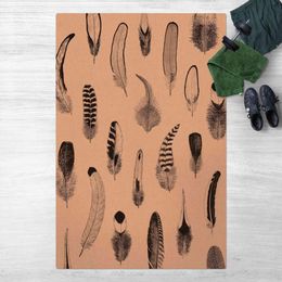 Bilderwelten Kork-Teppich Illustration schwarz Federn Korkmatte - Flauschige Federn Schwarz - Feder Wohnzimmer Schlafzimmer